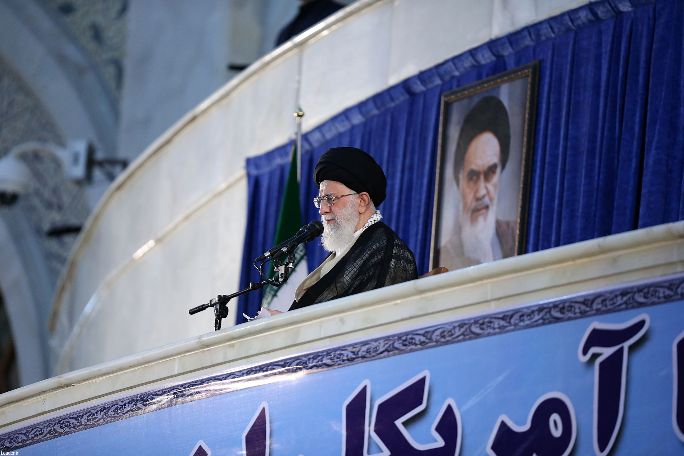 Ayatollah Khamenei delivering a speech at Imam Khomeini’s mausoleum ...